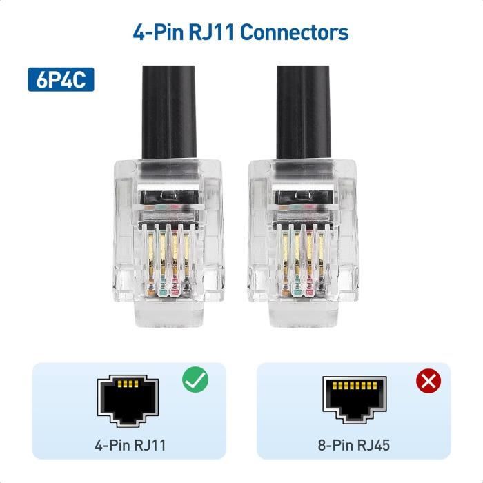Pack De 2 Câble Téléphonique De 3M (Cable Rj11 Vers Rj11) Pour ...