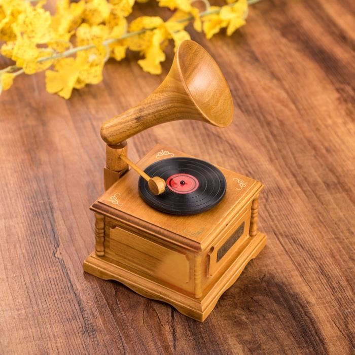 TMISHION boîte à musique gramophone en bois vintage Boîte à musique ...