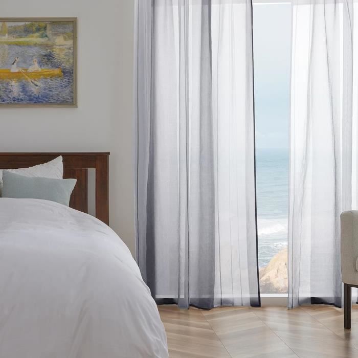 Rideau Court Voilage Blanc Rideaux À Rayures Verticals Gris ...