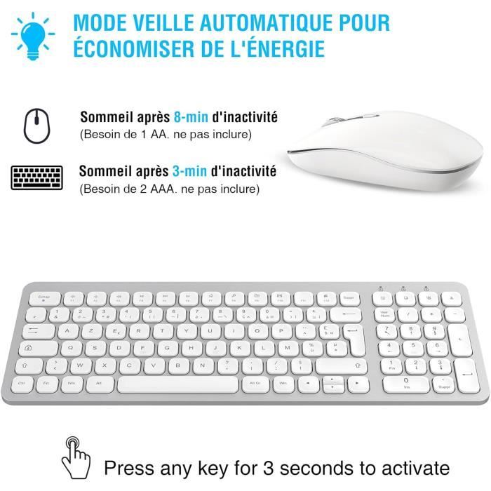 Ensemble Clavier Et Souris Sans Fil, Claiver Azerty Français, Pack ...