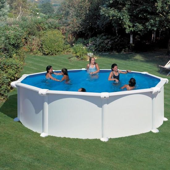Piscine kit ronde hors sol en acier 460 x 132 cm - Cdiscount Jardin