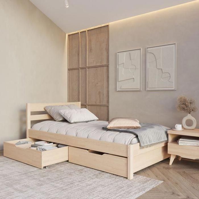 Lit 120x200 cm en Bois Massif - Cadre de Lit Külli sans lattes incl. 2 ...