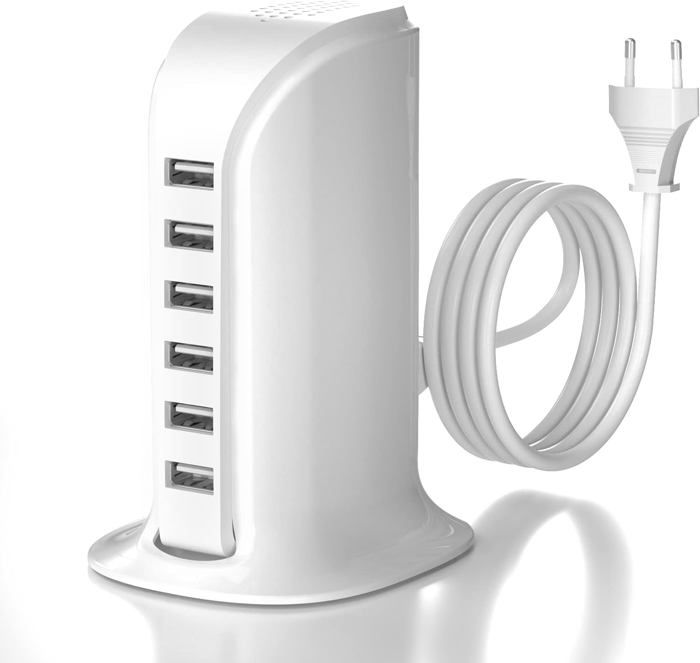White Chargeur USB multiprise 50 W 6 ports USB pour téléphone portable ...