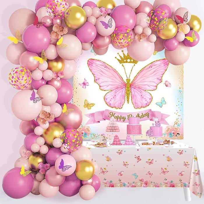 Kit Arche Ballon Papillon Rose Or, 101Pcs Décoration Anniversaire ...