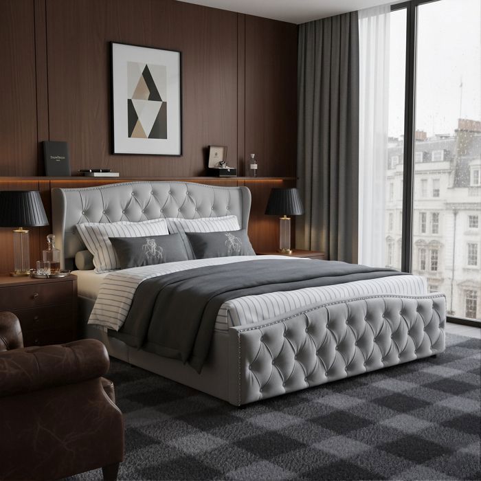 Lit Coffre 140 x 200 cm Lit capitonné double Lit adulte - Structure du ...