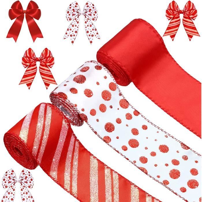 3 Rouleaux 15 Yard au Total Ruban de Bord Filaire de Noël Ruban Rouge ...