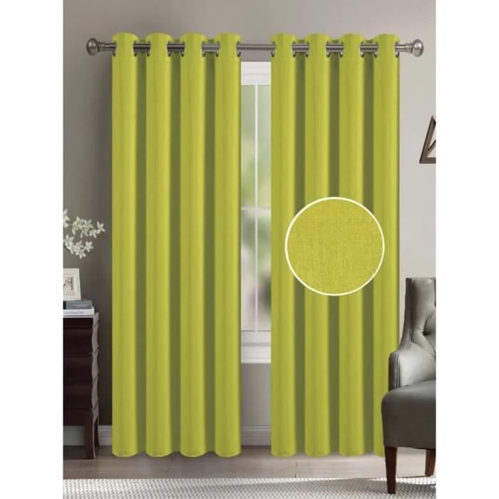 Rideaux - HOMEROKK - Effet Lin - VERT ANIS - 140 x 260 cm - Polyester ...