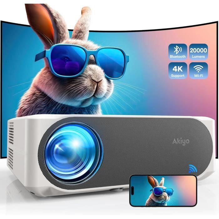 Vidéoprojecteur, 20000 Lumens 4K Supporte Retroprojecteur, AKIYO O8 ...