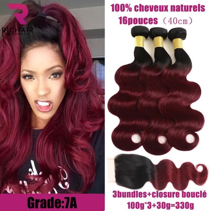 3 tissage bresilien avec closure ondulé 7A 100g/p 1b/99j 16pouces vrais ...
