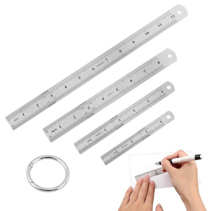 4Pcs Regle Metallique Règle De Mesure À Échelle Metal Regle Menuisier ...