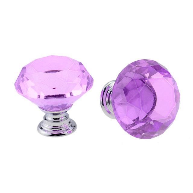 POIGNEE,Purple-5Pcs--Boutons en verre cristal en forme de diamant, 30mm ... POIGNEE,Purple-5Pcs--Boutons en verre cristal en forme de diamant, 30mm ...
