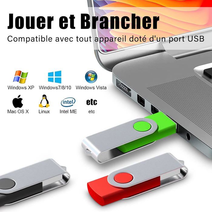 Cle Usb 2 Go, Clé Usb 2.0 Flash Drive Clef Usb Pivotant Stockage Disque ...