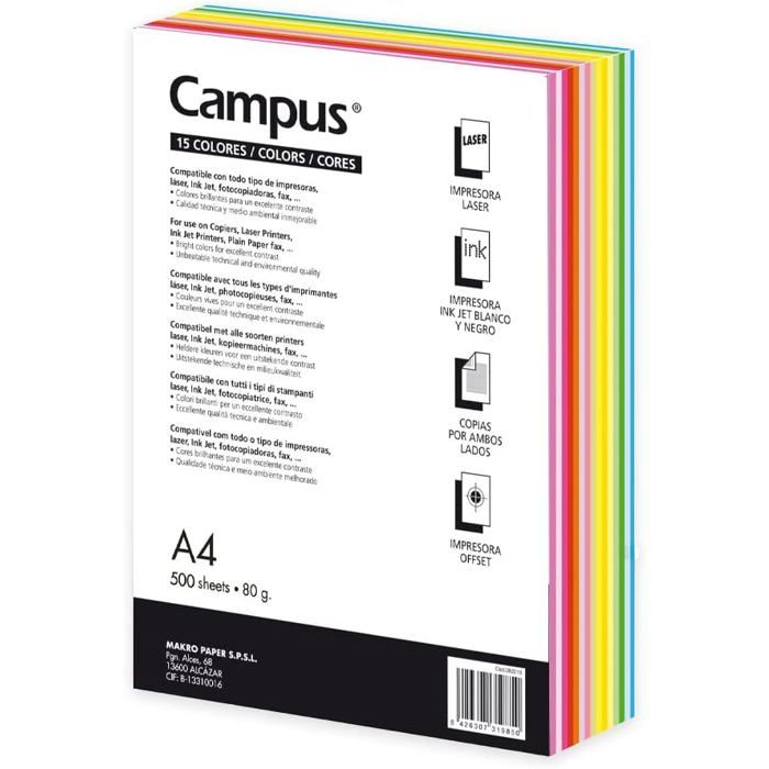 Papier couleur A4 - EDILIX - 500 feuilles - 80 g - 15 couleurs ...