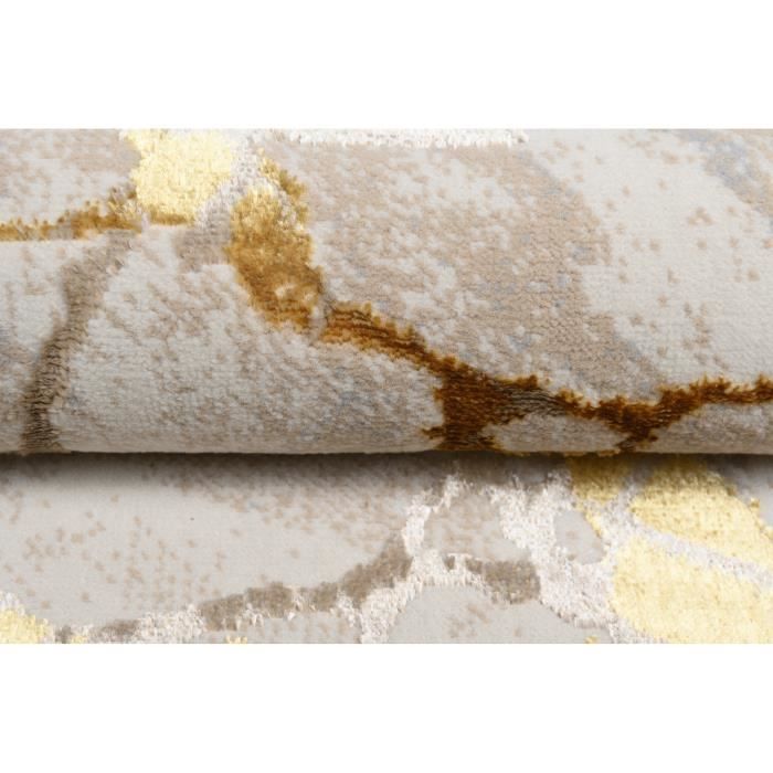 TAPISO Tapis de Salon Chambre GOLDEN Doré Beige Crème Gris Marbré Polypropylène Intérieur ...