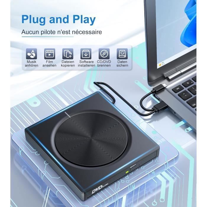 Lecteur CD DVD Externe - NO BRAND - USB 3.0 et USB-C - Noir - 8x - 24x ...