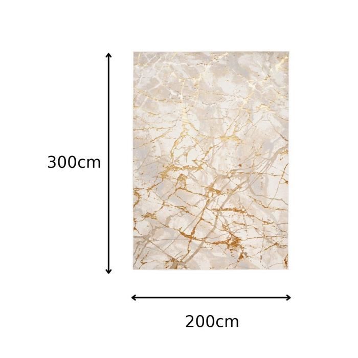 TAPISO Tapis de Salon Chambre GOLDEN Doré Beige Crème Gris Marbré Polypropylène Intérieur ...