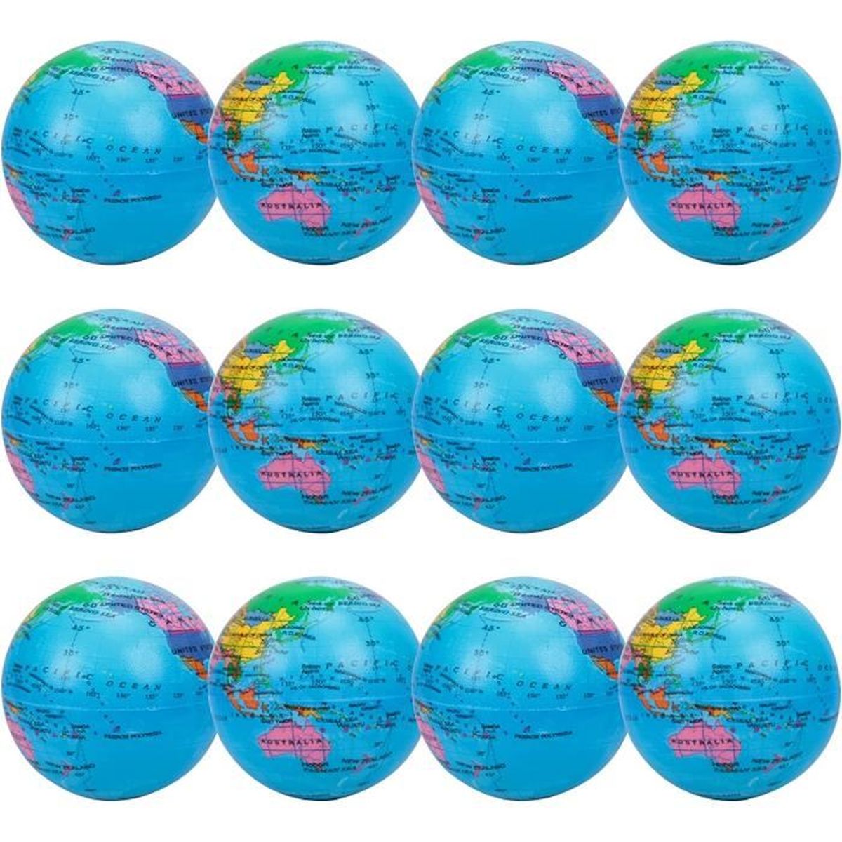 12Pcs Balle Anti-Stress Globe, Balle Globe fidget, Relief Planisphère ...