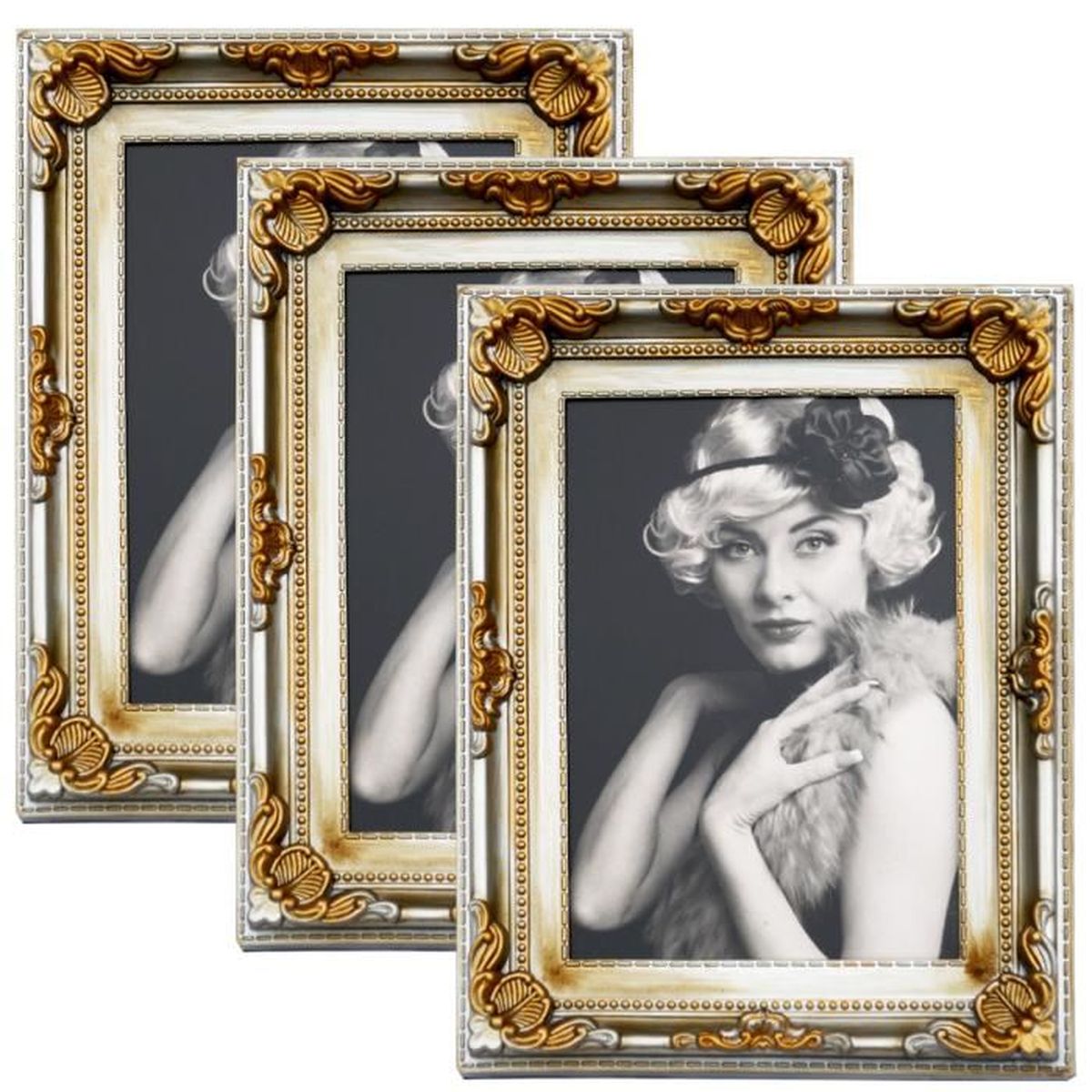 WOLTU Lot de 3 Cadre photo de style Baroque, Cadre photo en plastique ...