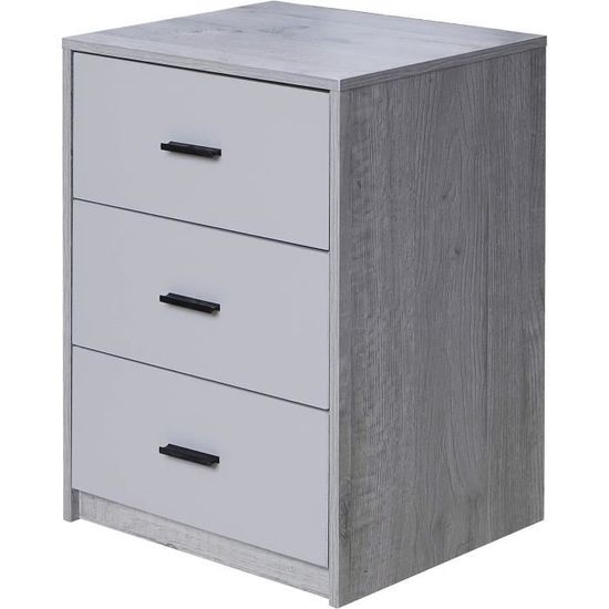 Table De Chevet En Bois À 3 Tiroirs (Carcasse De Chêne Gris Cendré ...