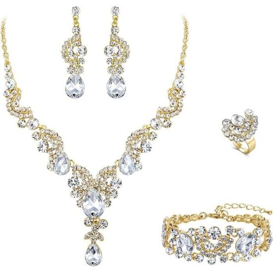 Parure Femme Mariage Forme C Bijou Cristal Rond Et Goutte D'Eau Strass ...