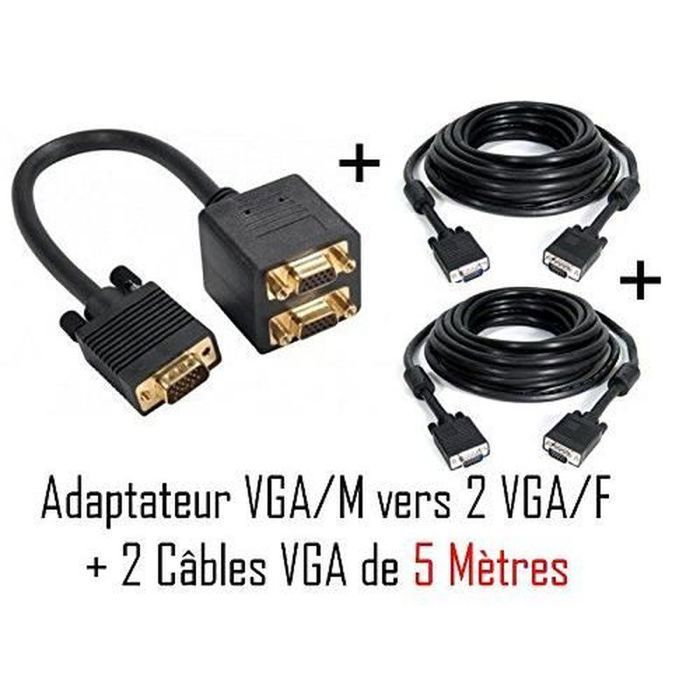 CABLE - CONNECTIQUE POUR PERIPHERIQUE ® Cordon 1x VGA-M 2x VGA-F + 2 ...