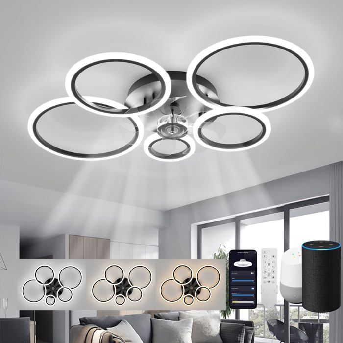 Ycwdcz Ceiling Fan Compatible with Alexa, Google Assistant, Round ...