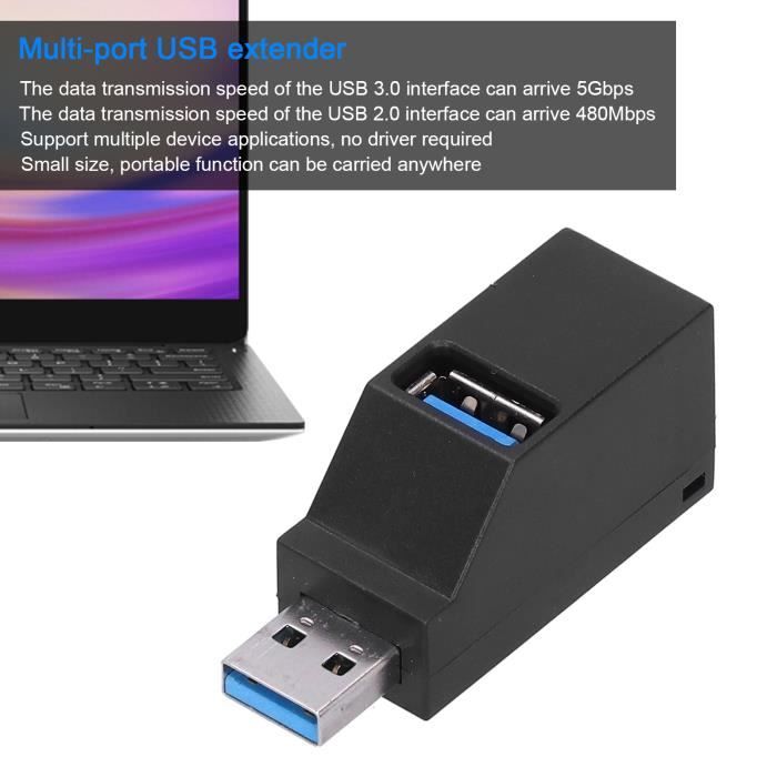 Hub USB portable, interface USB2.0, 3.0, 3 ports, haute vitesse, cordon ...