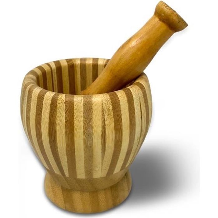 H-basics set mortier et pilon en bois - pilon à ail mortier écologique ...