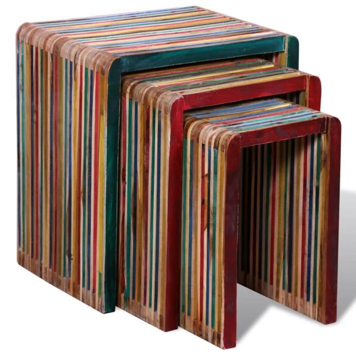 KAI Table gigogne 3 pcs Teck recyclé coloré - Cdiscount Maison