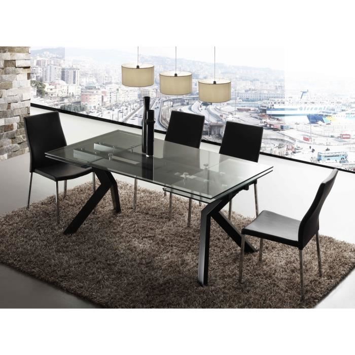 Table extensible 160/240 cm pieds laqué noir et plateau verre trempé ...