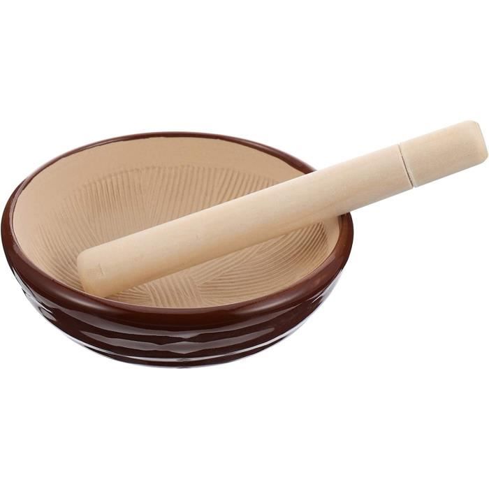 Mortier Et Pilon Set Mortier en Céramique Bol en Bois sur Pied Pilon ...