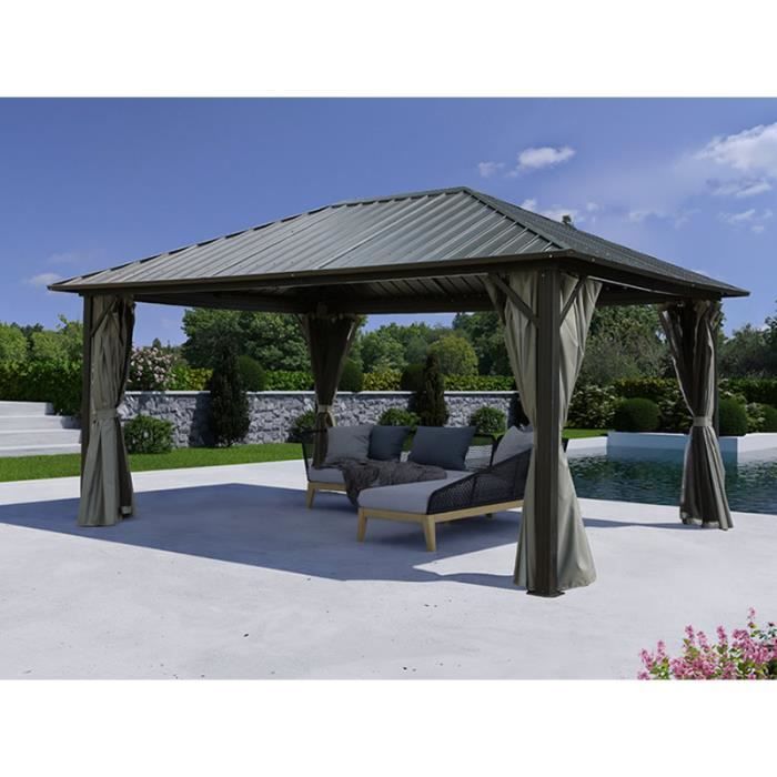 Tonnelle San Bernardino avec rideaux et moustiquaire, 3,65x4,85m, Noir ...