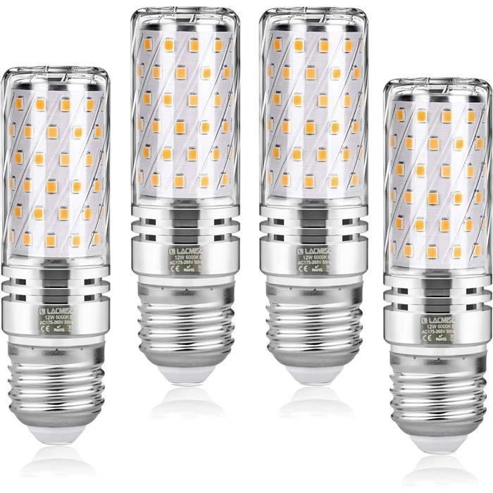 Ampoule Led E27,12W Blanc Chaud 3000K 1350Lm Équivalent Halogène 100W Lampe E27 Led Mais 220 ...