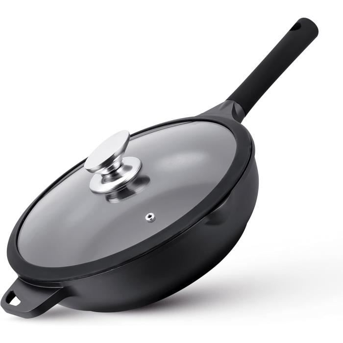 Poêle À Frire Fonte D'Aluminium Antiadhésives 24 Cm, Couvercle En Verre, Sans Pfoa | Fonctionne ...