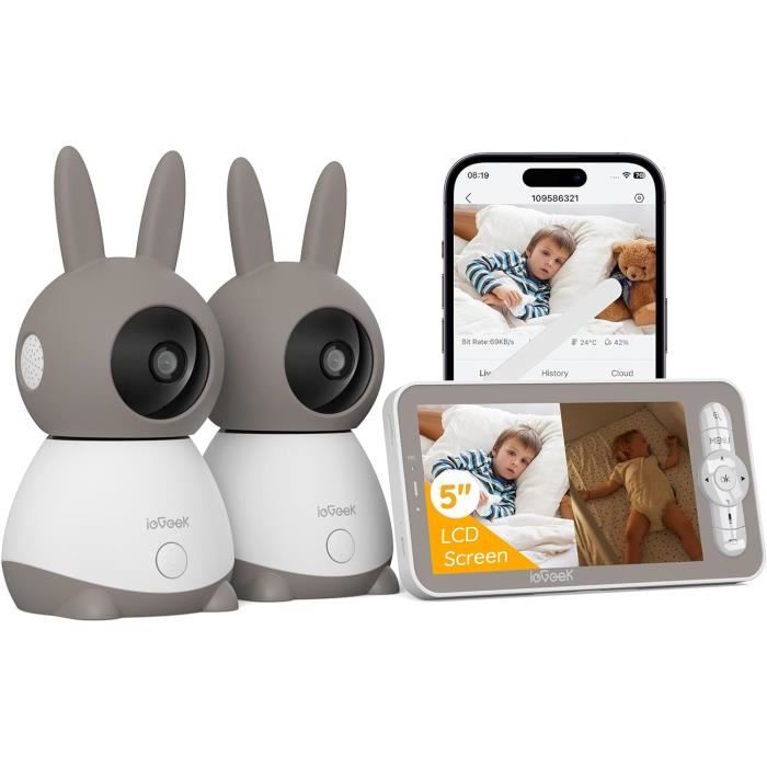 Ehskzjh 2K-3Mp 5" Babyphone 2 Caméra Bebe,Ptz 360° Baby Phone Vidéo ...