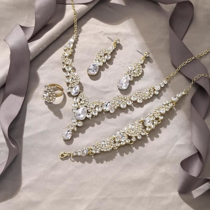 Parure Femme Mariage Forme C Bijou Cristal Rond Et Goutte D'Eau Strass ...