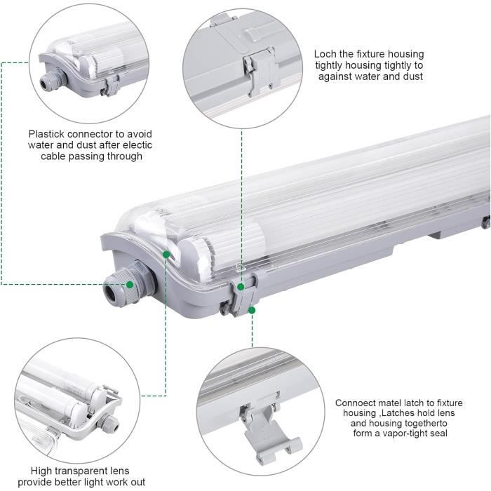 Reglette Led 120Cm, Lampe Led Pour Locaux Humides Lampe À Vasque 2 X 18W 3060Lm Blanc Froid Tube ...