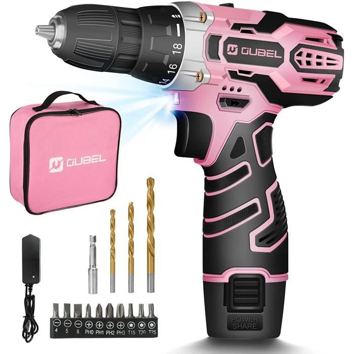 OUBEL Rose Perceuse Visseuse Sans Fil 12V, Visseuse Sans Fil avce 1× ...