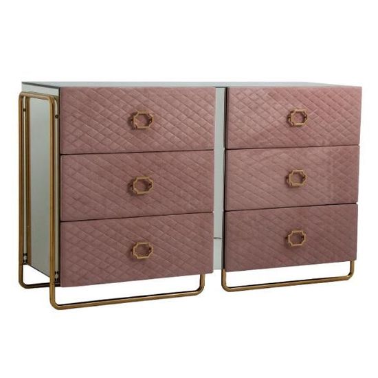 Commode 6 tiroirs velours rose et verre trempé Vicky - Cdiscount Maison