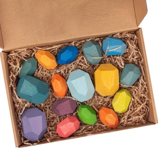 N80C 1 ensemble enfants en bois pierres colorées empilant jeu blocs de construction enfants ...