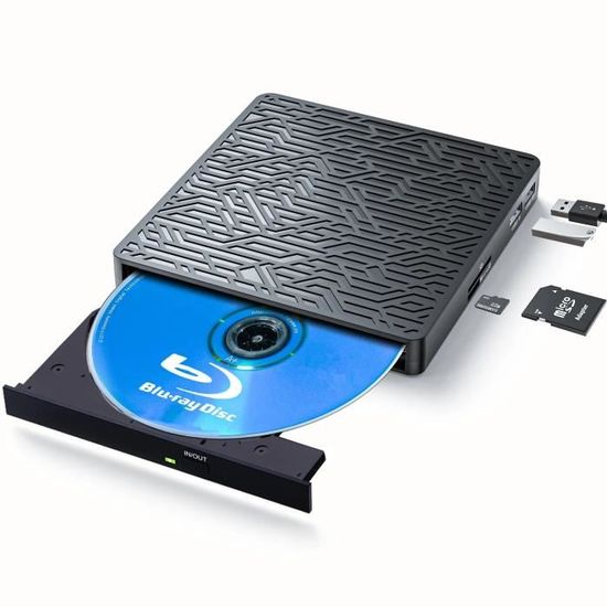 Blu-Ray-Lecteur externe USB 3.0 Type C CD BD ampa er avec SD-TF et emplacements USB,lecteur ...