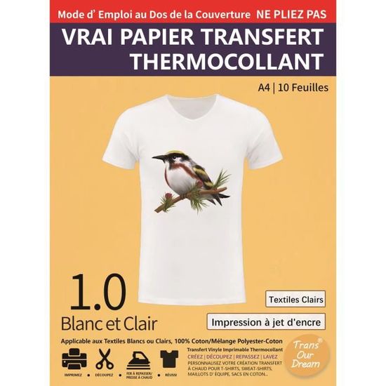 TransOurDream 10 feuilles x A4 Papier Transfert Classique pour Textiles ...