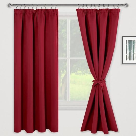 Lot De 2 Rideaux À Galon Fronceur Rouge Pour Salon, Fenêtre, Chambre À ...