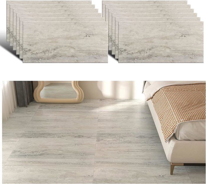 Dalle PVC Adhesive Sol Gris Carrelage Adhesif Mural Salle de Bain ...