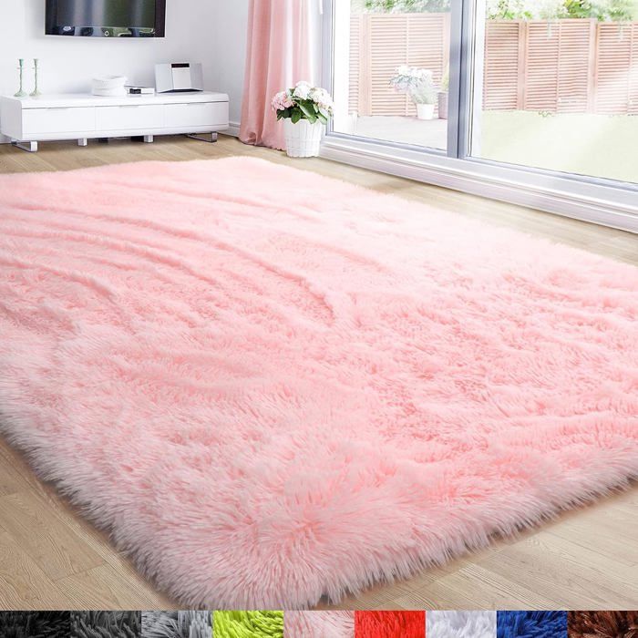 Tapis doux rose pour chambre de fille tapis pelucheux pour chambre ...