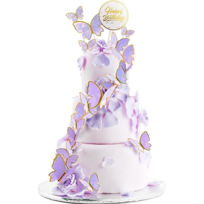 Violet Gâteau Topper De Papillon,21 Pcs Happy Birthday Cake Topper ...