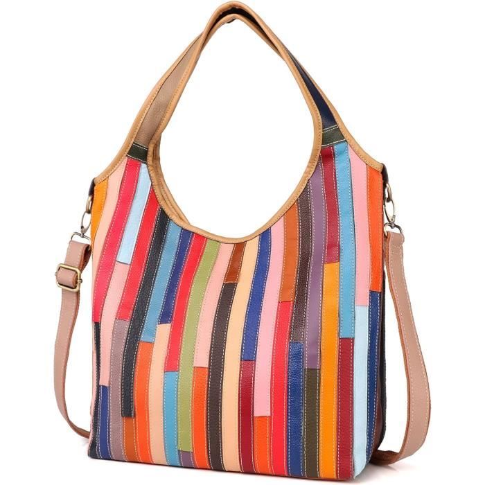 Patchwork En Cuir Véritable Sac À Main Épaule Sac Bandoulière Sac ...