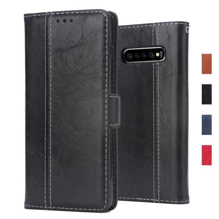 Coque Samsung S10 Plus, Étui En Coutures bicolores Flip Portefeuille ...