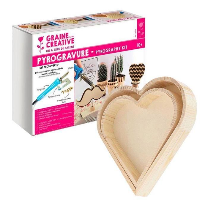 Coffret pyrogravure - GRAINE CREATIVE - 2 plateaux bois cœur - 7 pannes ...