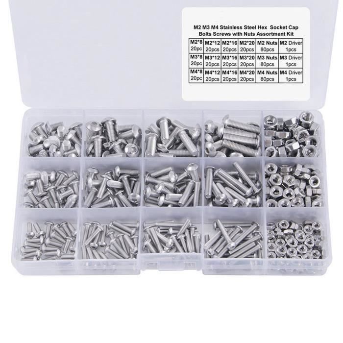 480Pcs Tête De Bouton 12 Tailles Kit Vis Et Écrous, M2 M3 M4 Assortiment De Boulons À Tête ...